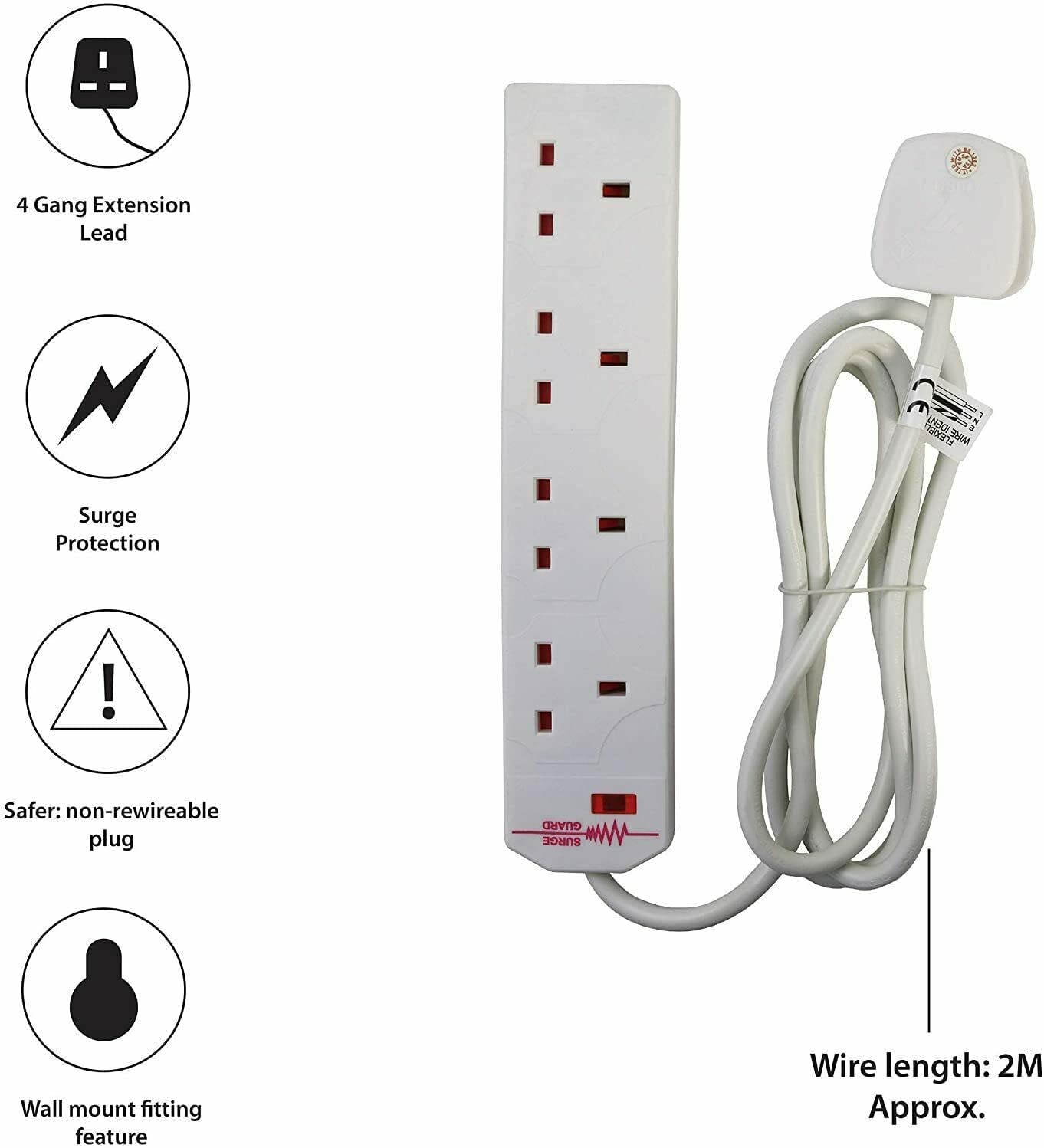Surge Protected 4 Gang Power Extension 2M – PC Belfast Computer Shop ...